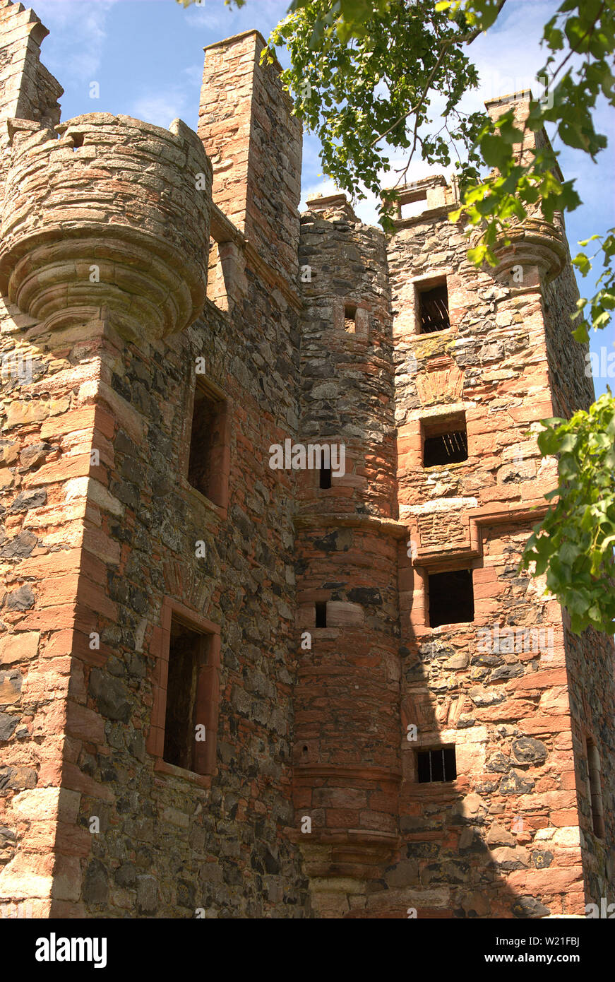 detail of Greenknowe tower ruin, and turret in Scottish Borders Stock ...