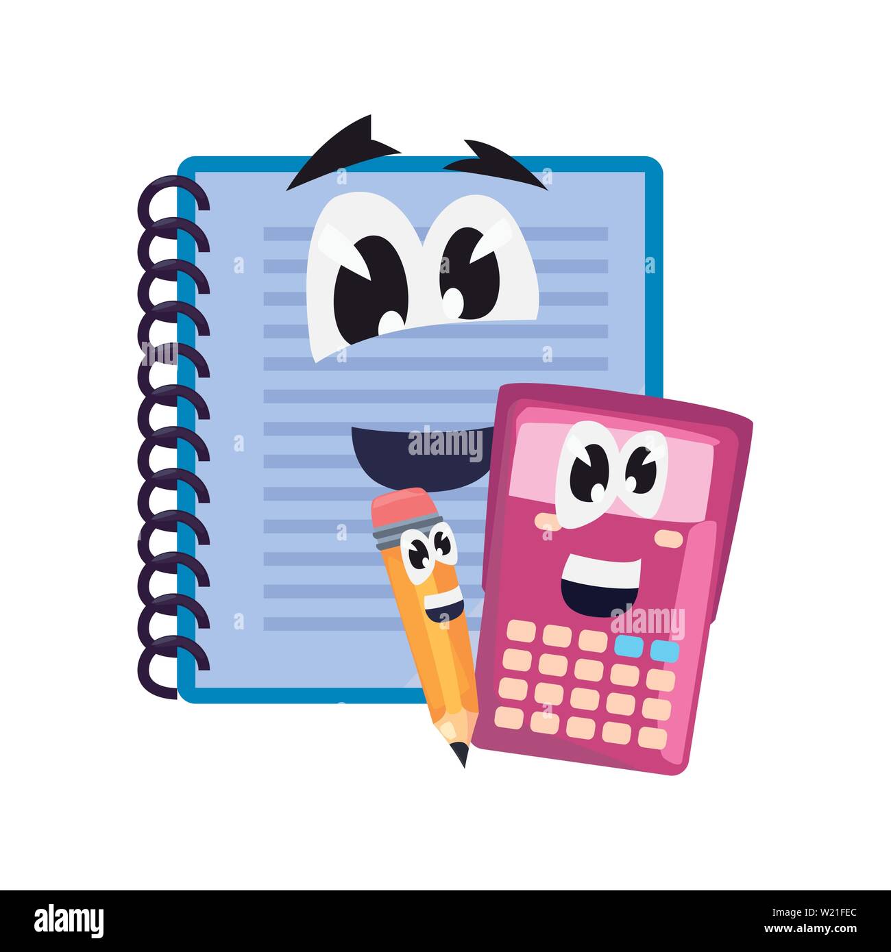 notebook calculator pencil cartoon back to school flat design vector ...
