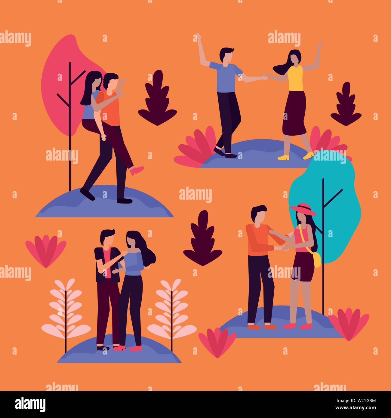 couple romantic activities outdoors flat Stock Vector Image & Art - Alamy