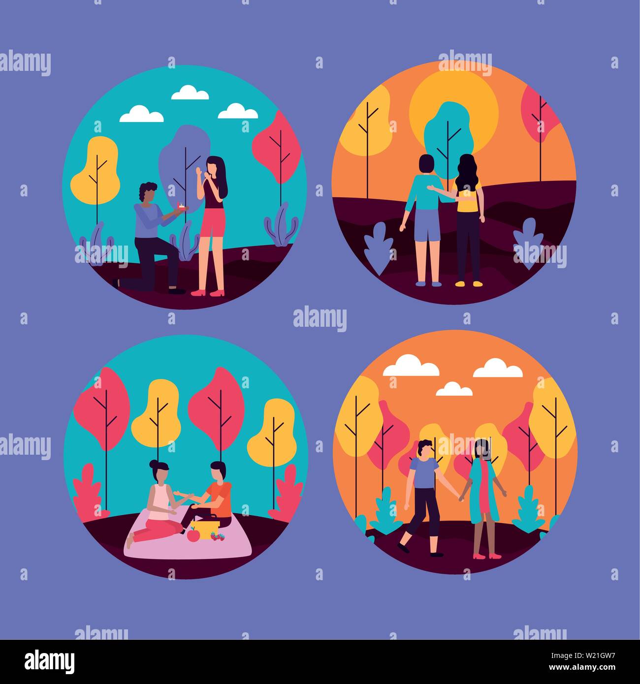 couple romantic activities outdoors flat Stock Vector Image & Art - Alamy