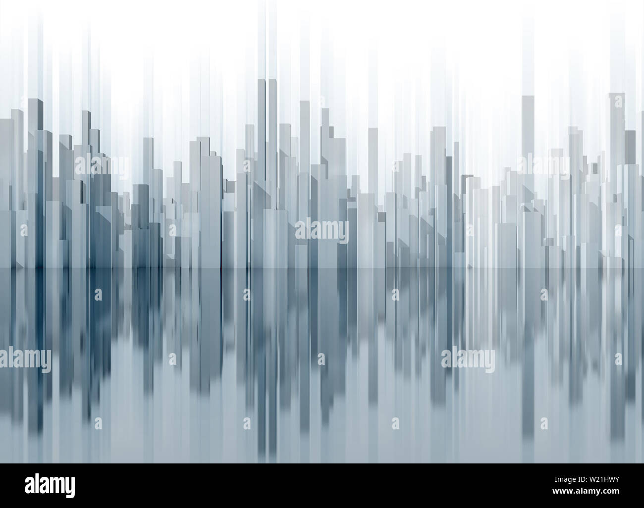 Abstract digital city skyline on shiny ground. Digital model with ...