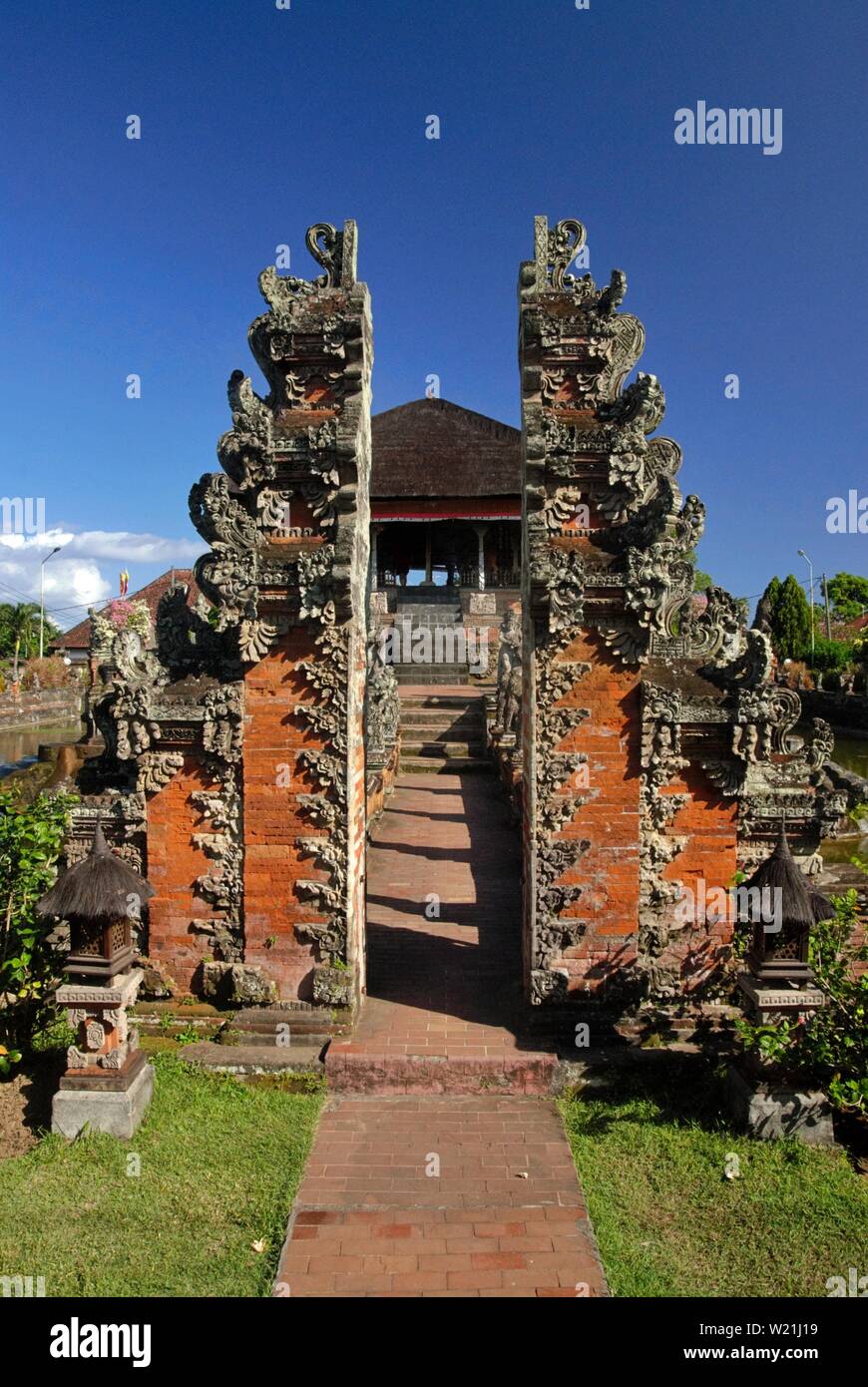The gate of a traditional Balinese palace. Located in Kerta Gosa, Bali ...