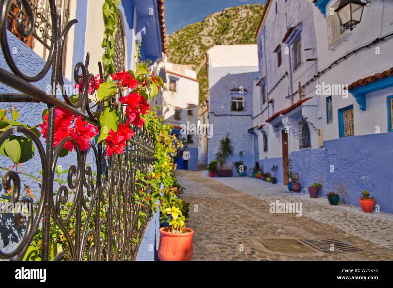 Beautiful view of the square in the blue city of Chefchaouen. Location ...