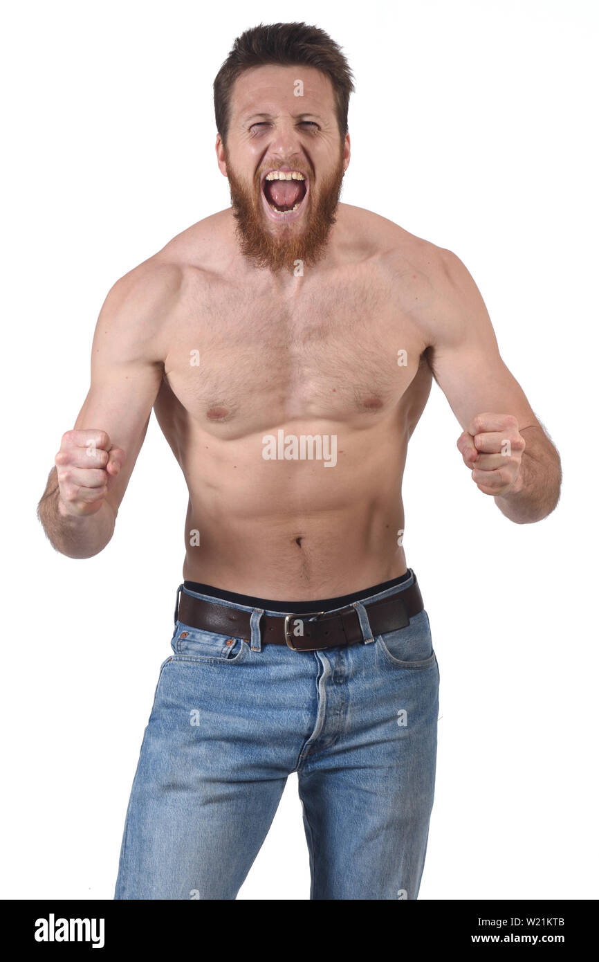 angry shirtless man in white background Stock Photo - Alamy