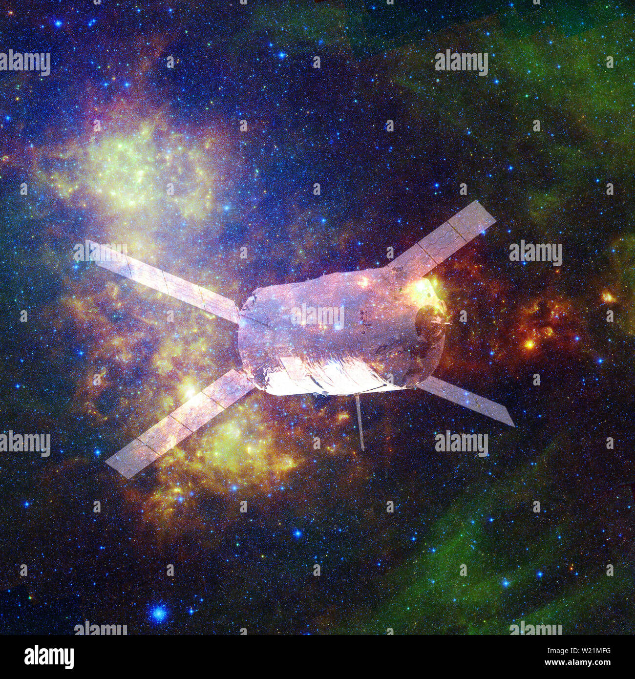 Space shuttle. Infinite space background with nebulas and stars ...