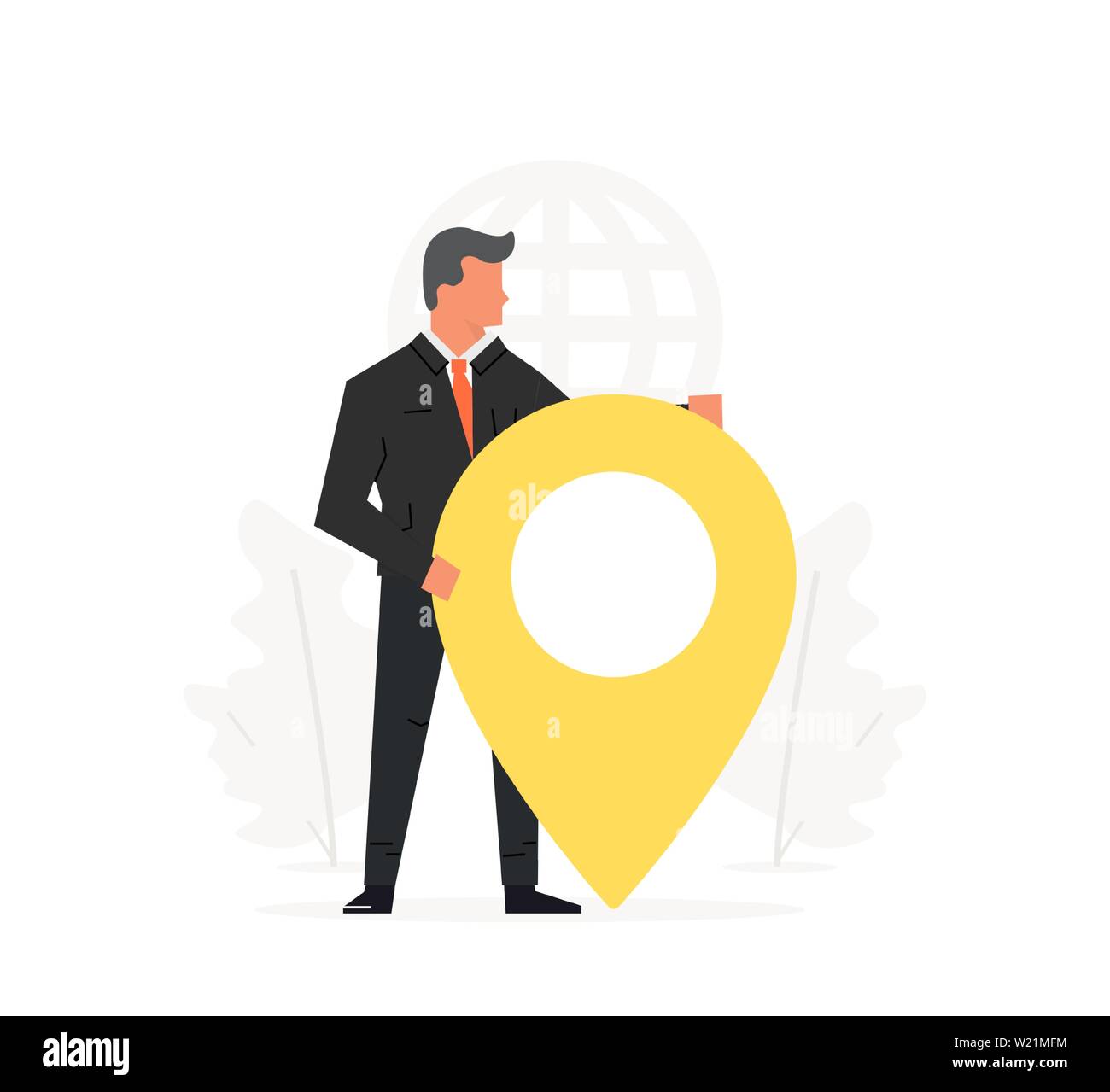 Businessman holding a big map pointer. Concept of navigation, office ...