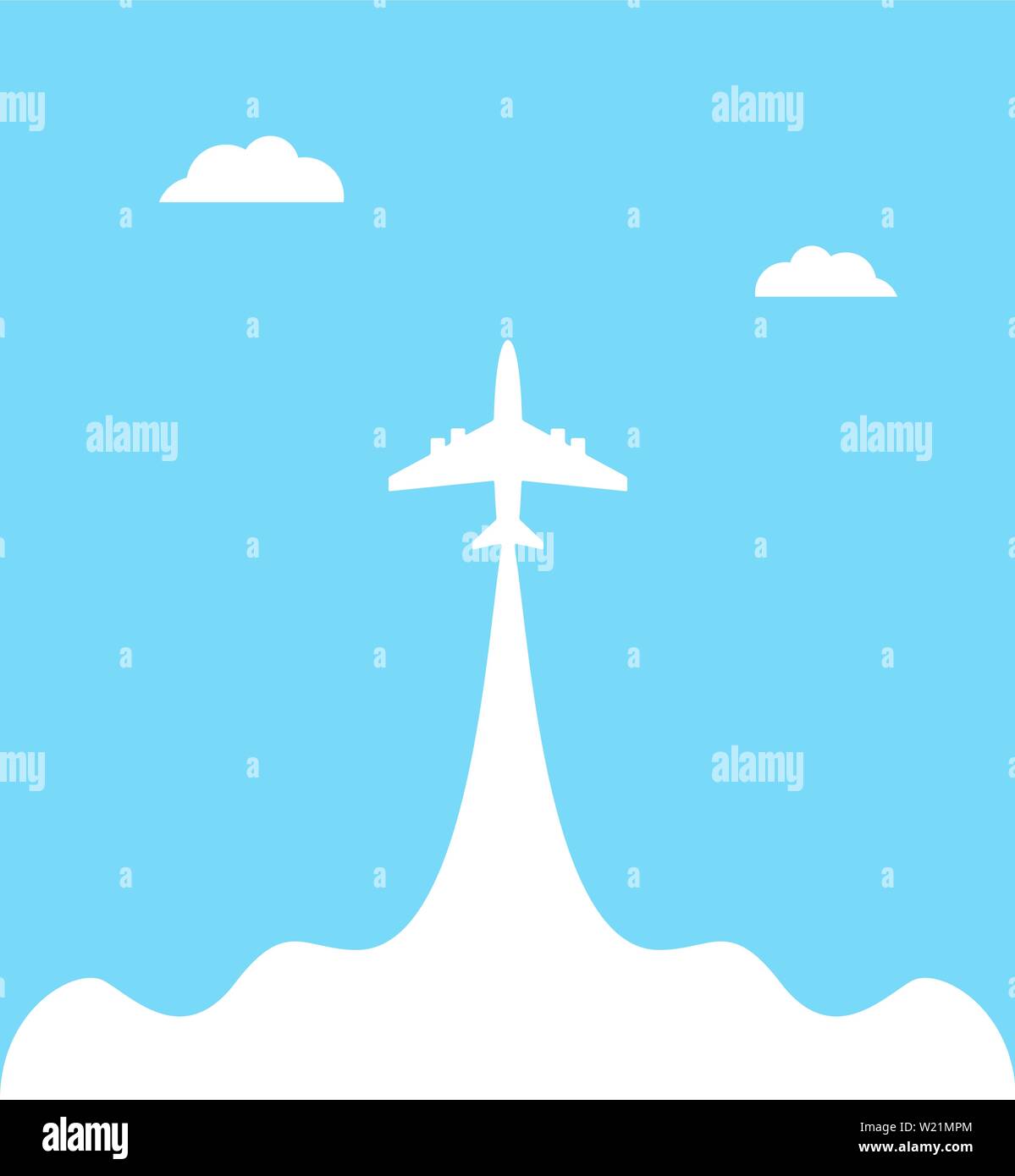 Plane launch to sky against isolated on a blue background with clouds ...