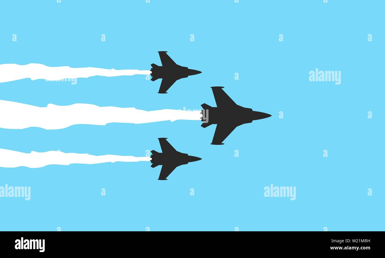 Three military fighters symbols on blue background. Jets show vector ...