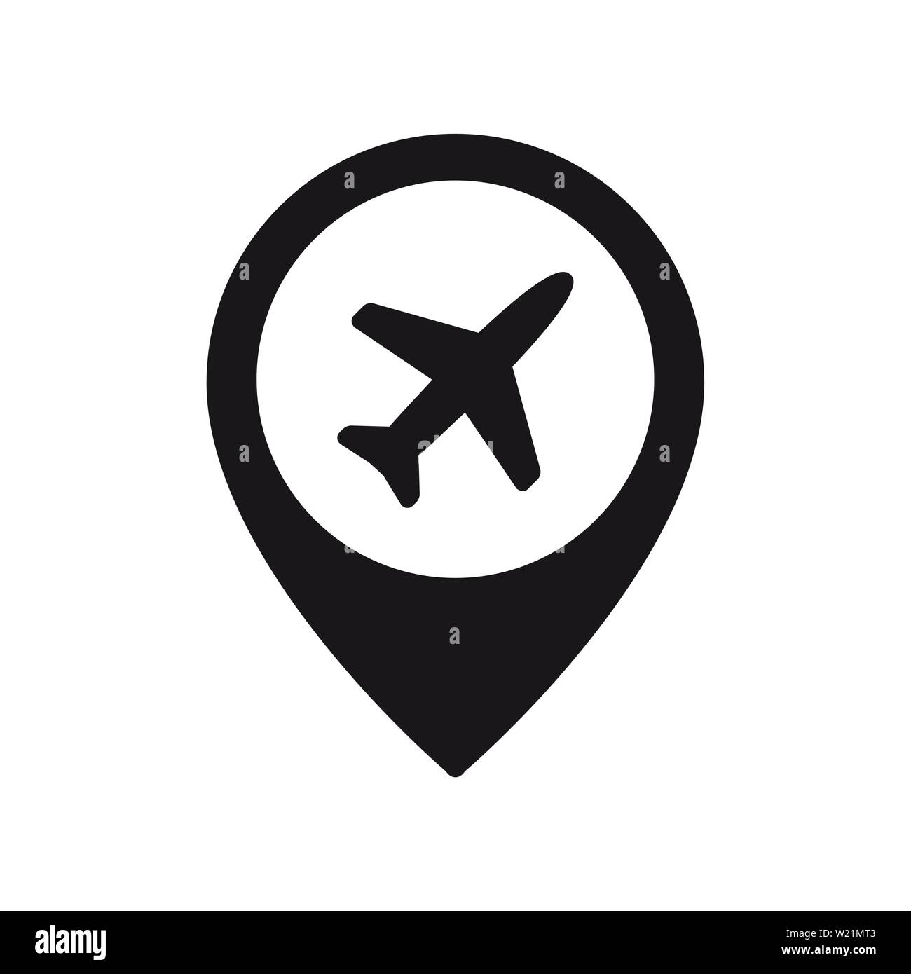 Airplane in location pin symbol. Plane, aircraft icon or sign concept ...