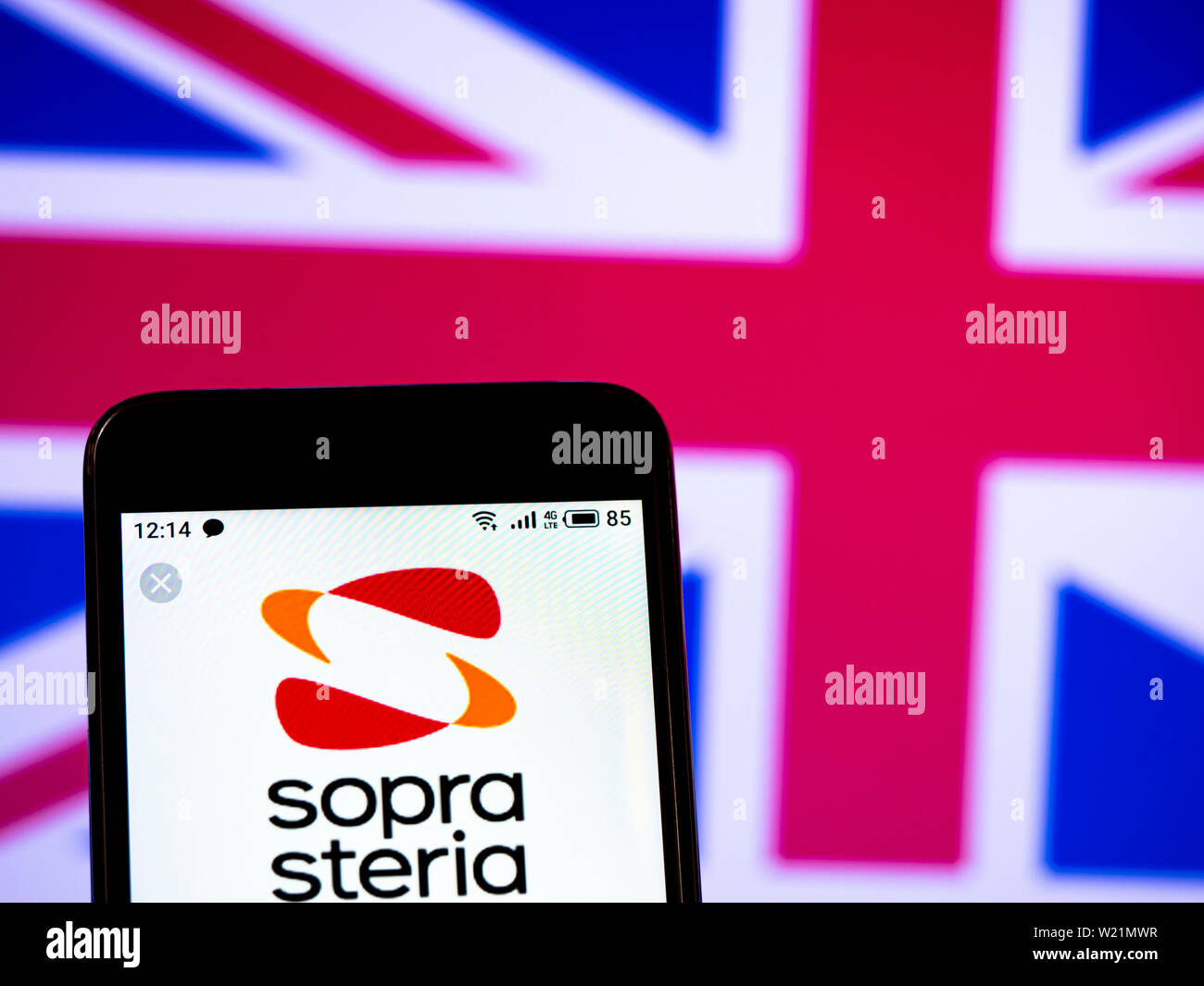 In this photo illustration the Sopra Steria logo is seen displayed on a ...
