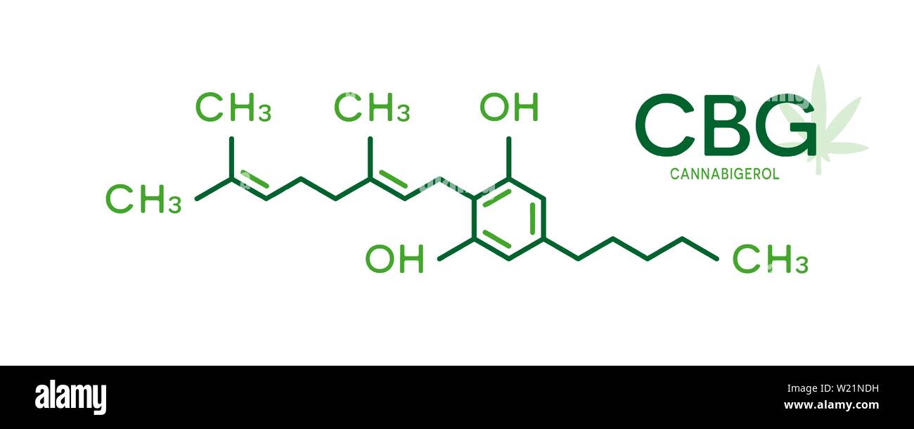 CBG molecular formula. Cannabigerol molecule structure on white ...