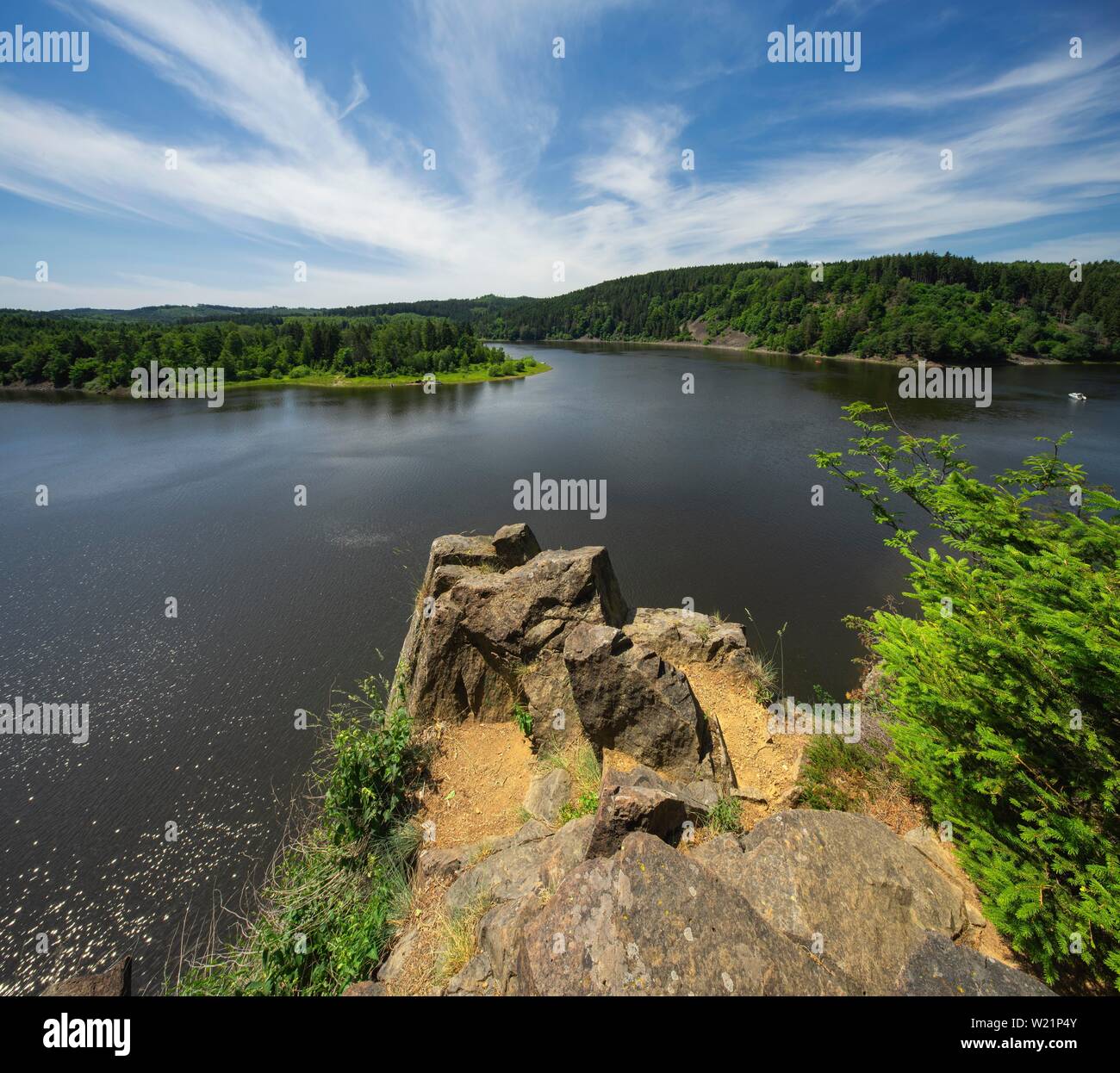 View on the Bleiloch reservoir, nature park Park Thuringian Slate ...