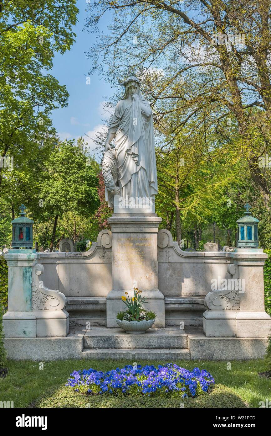 Grave with mourning female figure, West Cemetery, Munich, Upper Bavaria ...