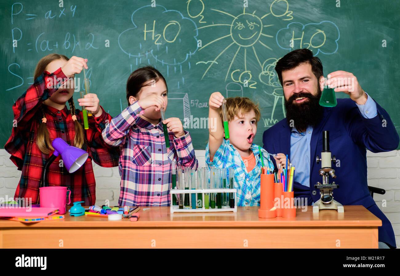 school kids scientist studying science. back to school. happy children ...