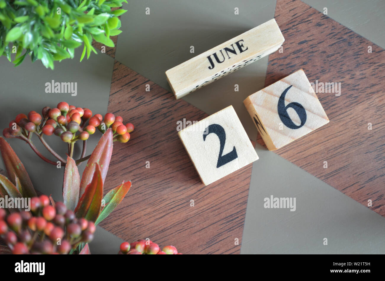 Date of June month. Diamond wood table for background Stock Photo - Alamy