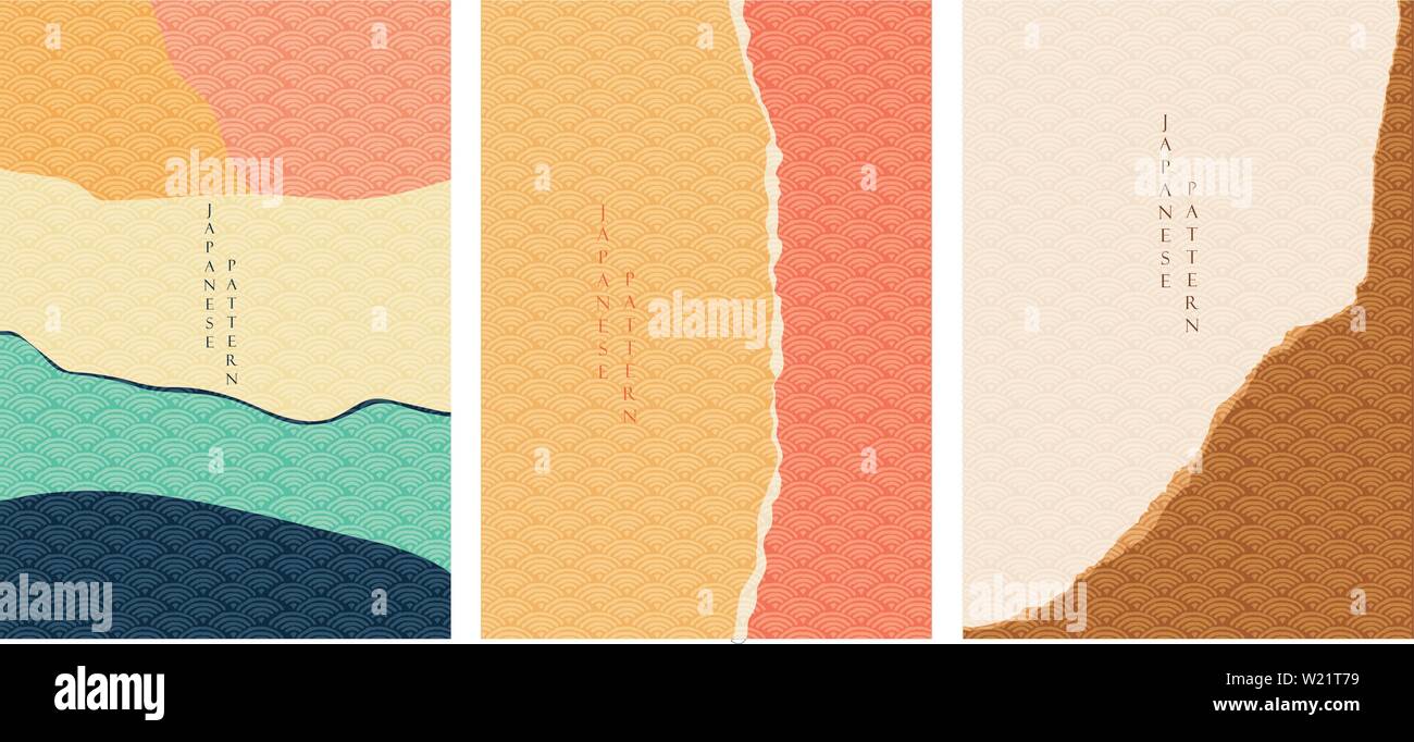 Paper surface background with Japanese wave pattern vector. Colorful ...