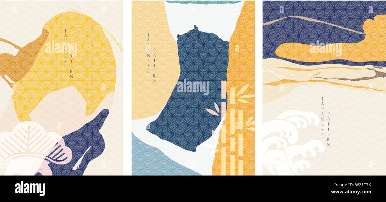 Japanese template vector with pattern. Brush stroke background with ...