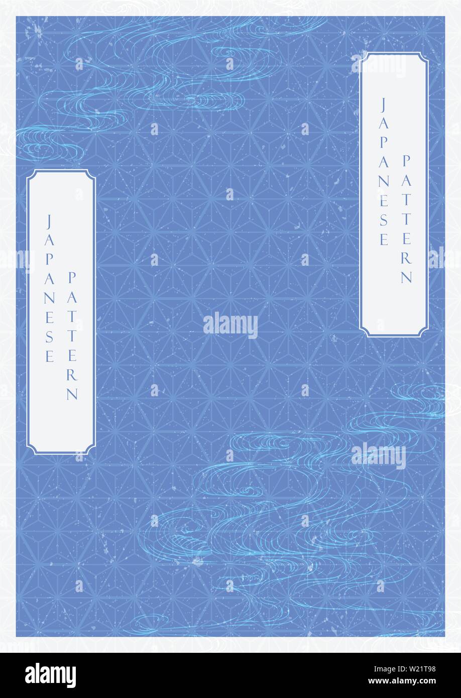 Japanese wave template with geometric pattern vector. Blue hand drawn ...