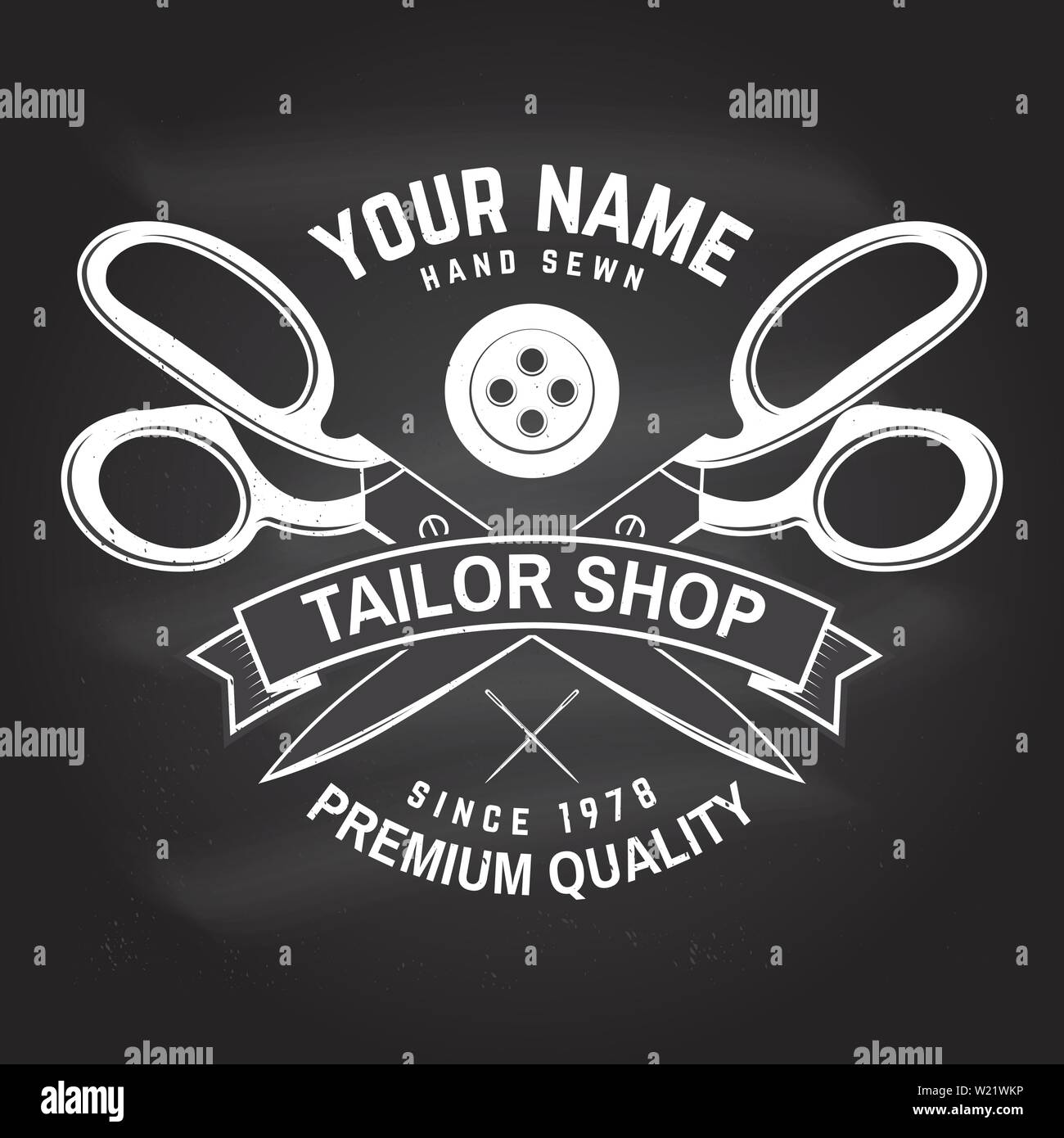 Tailor shop badge. Vector on the chalkboard. Concept for shirt, print ...