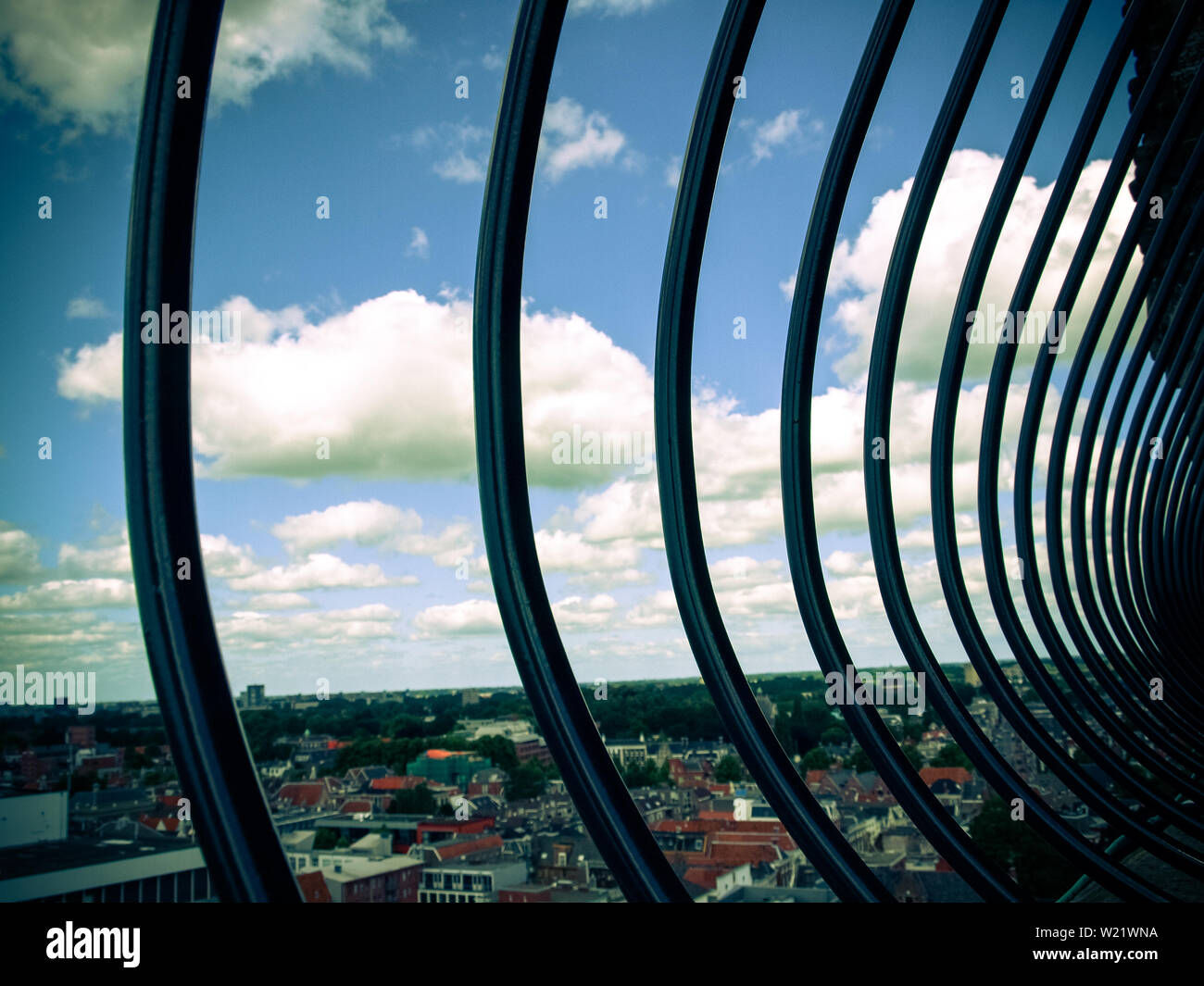 View over historic part of Groningen city under blue sky with clouds, Netherlands Stock Photo ...
