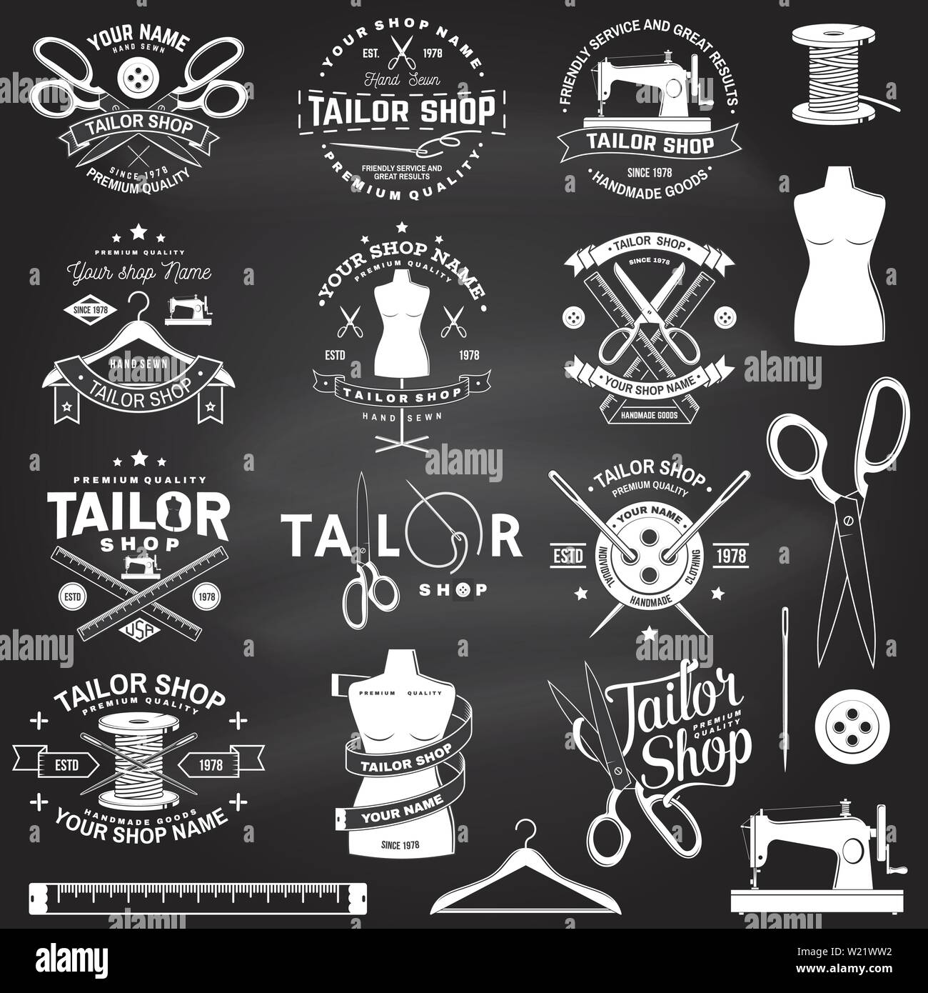 Set of tailor shop badges. Vector illustration Concept for shirt, print ...