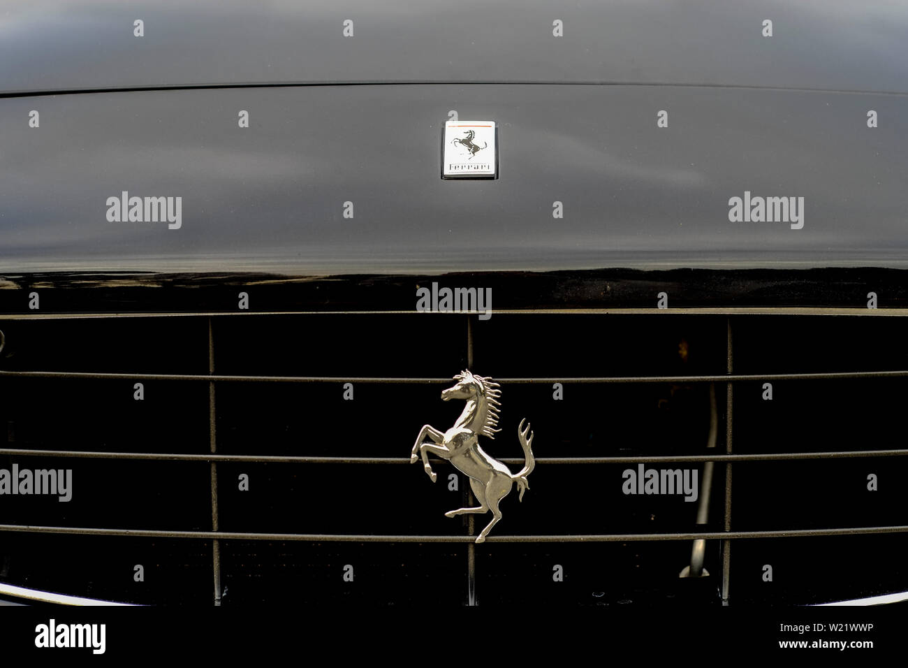 Black luxury italian Ferrari car front face. Florence, Tuscany. Italy ...