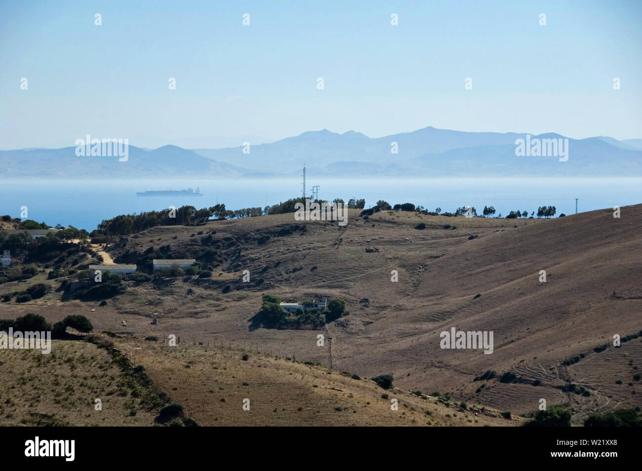 Beautiful view on strait of Gibraltar with fog Stock Photo - Alamy