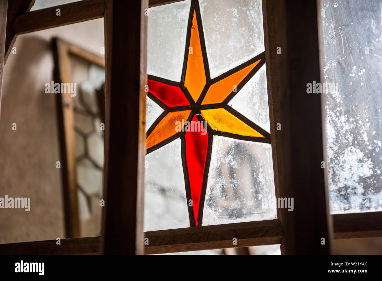 Stained-glass retro window. Mosaic textured window Stock Photo - Alamy