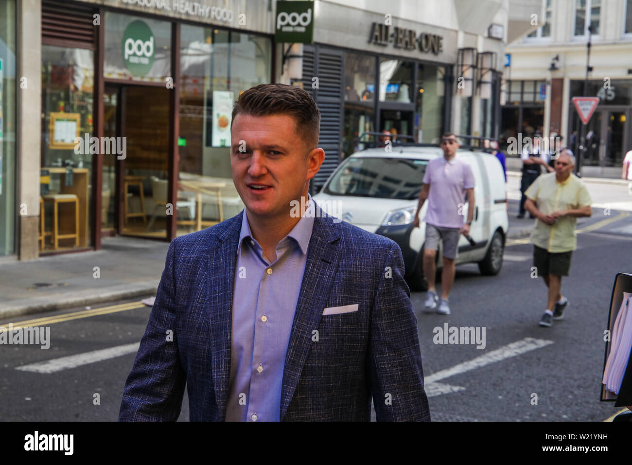 London, UK. 5th July, 2019. Tommy Robinson aka Stephen Yaxley Lennon ...