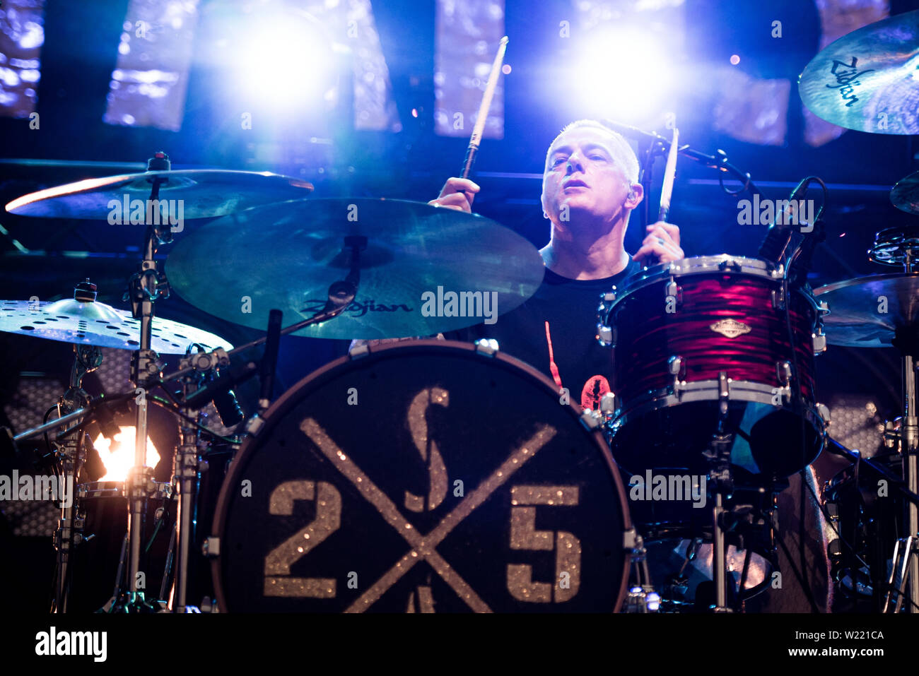 Mark Richardson, drummer of the British band Skunk Anansie, performing ...