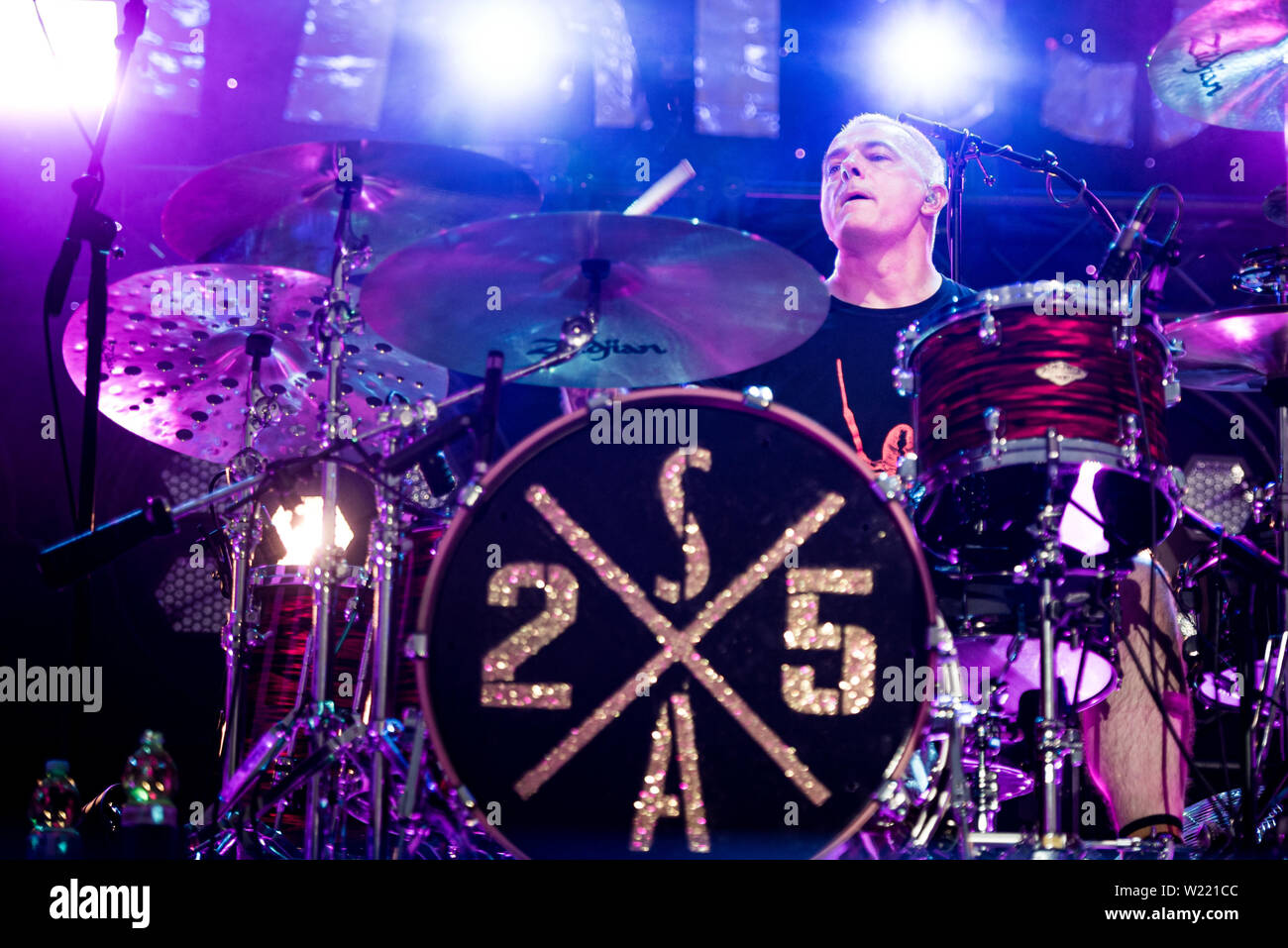 Mark Richardson, drummer of the British band Skunk Anansie, performing ...