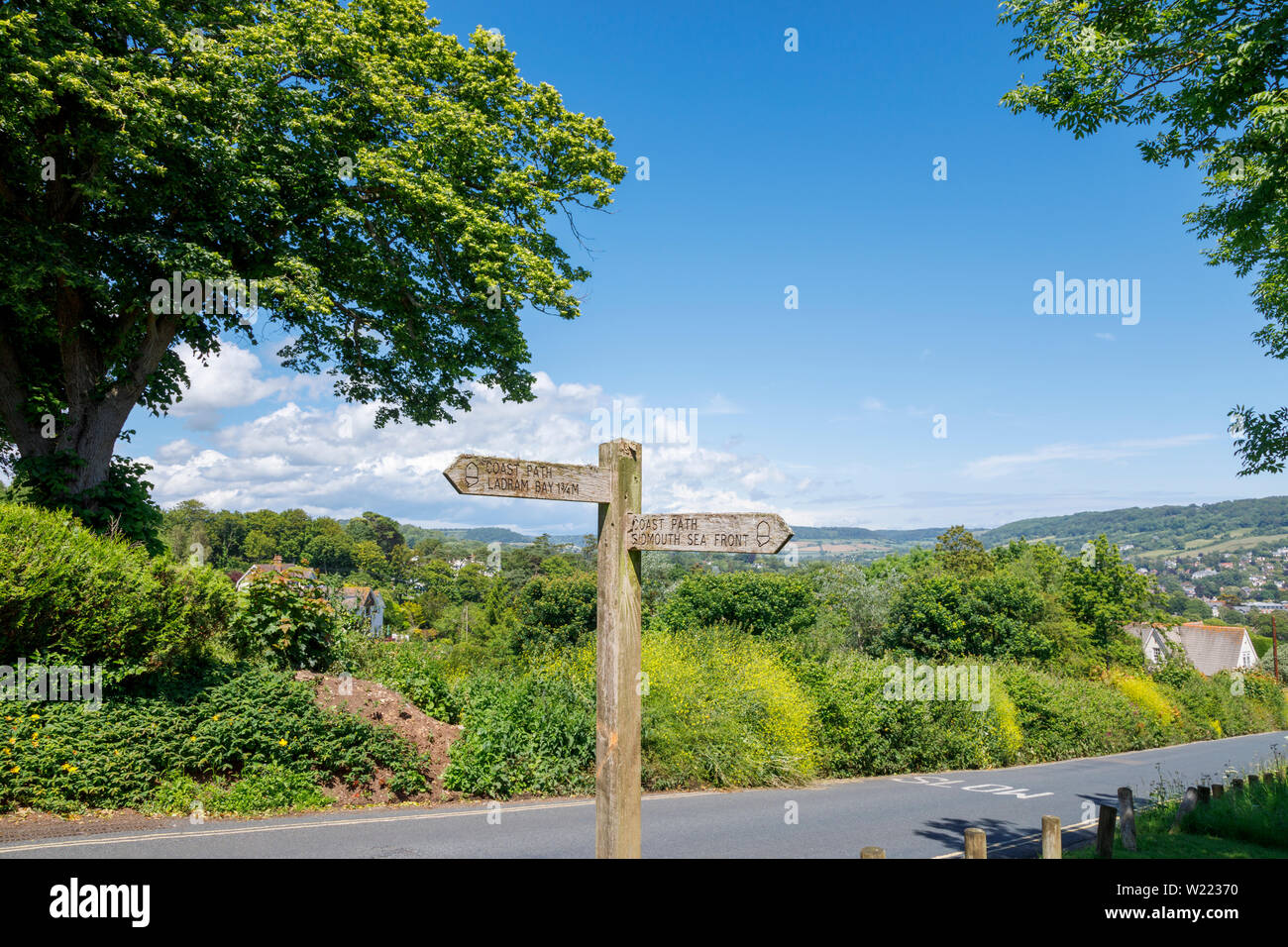 Traditional wooden fingerpost signpost on the South West Coast Path ...