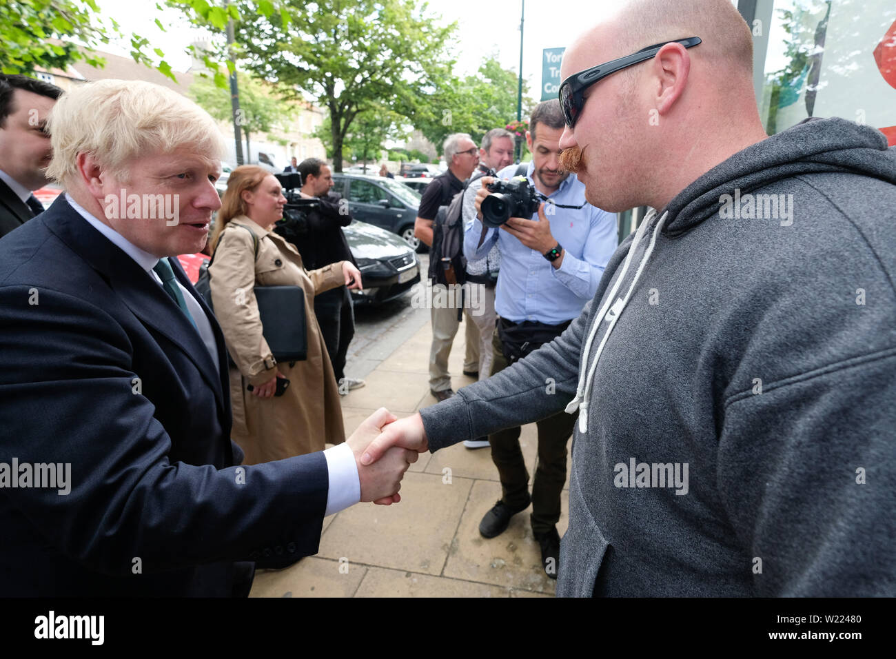 Conservative party leadership candidate Boris Johnson meets a member of ...