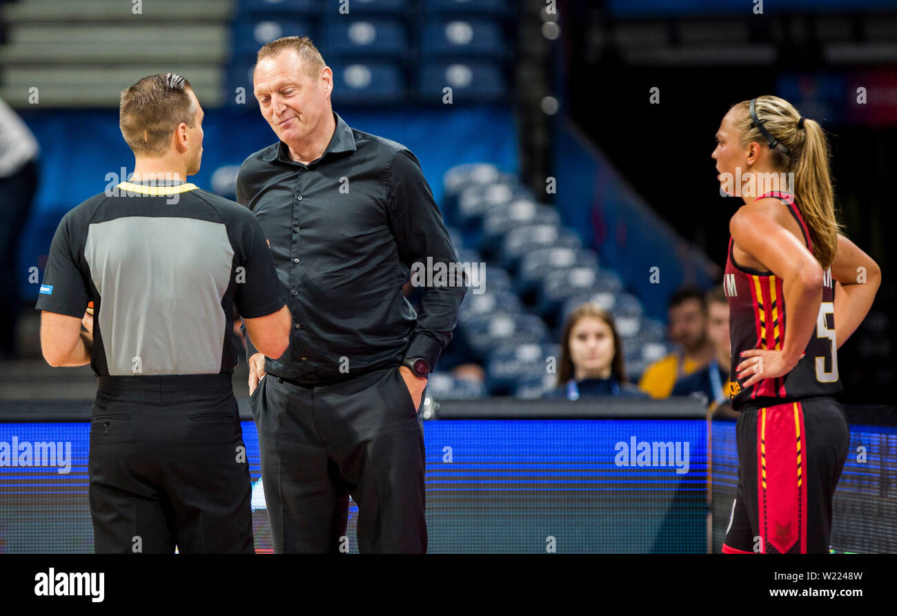 Head Coach Philip Mestdagh of BEL talks with the referee Stock Photo ...