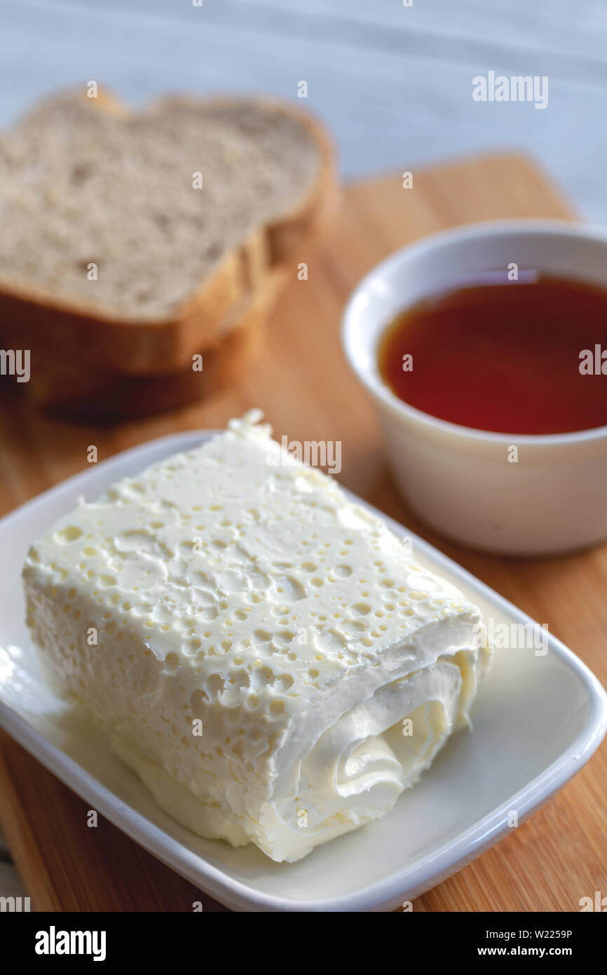 Clotted cream (butter cream) for Turkish breakfast / Kaymak, honey and ...