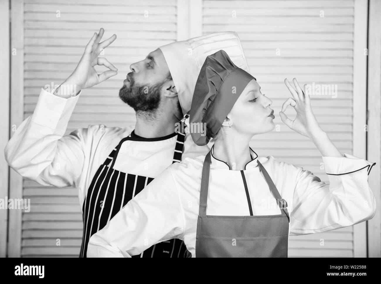 Team of kitchen. couple in love with perfect food. Menu planning ...