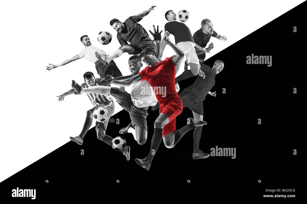 Male football or soccer players emotional while playing. Sportsmen of ...