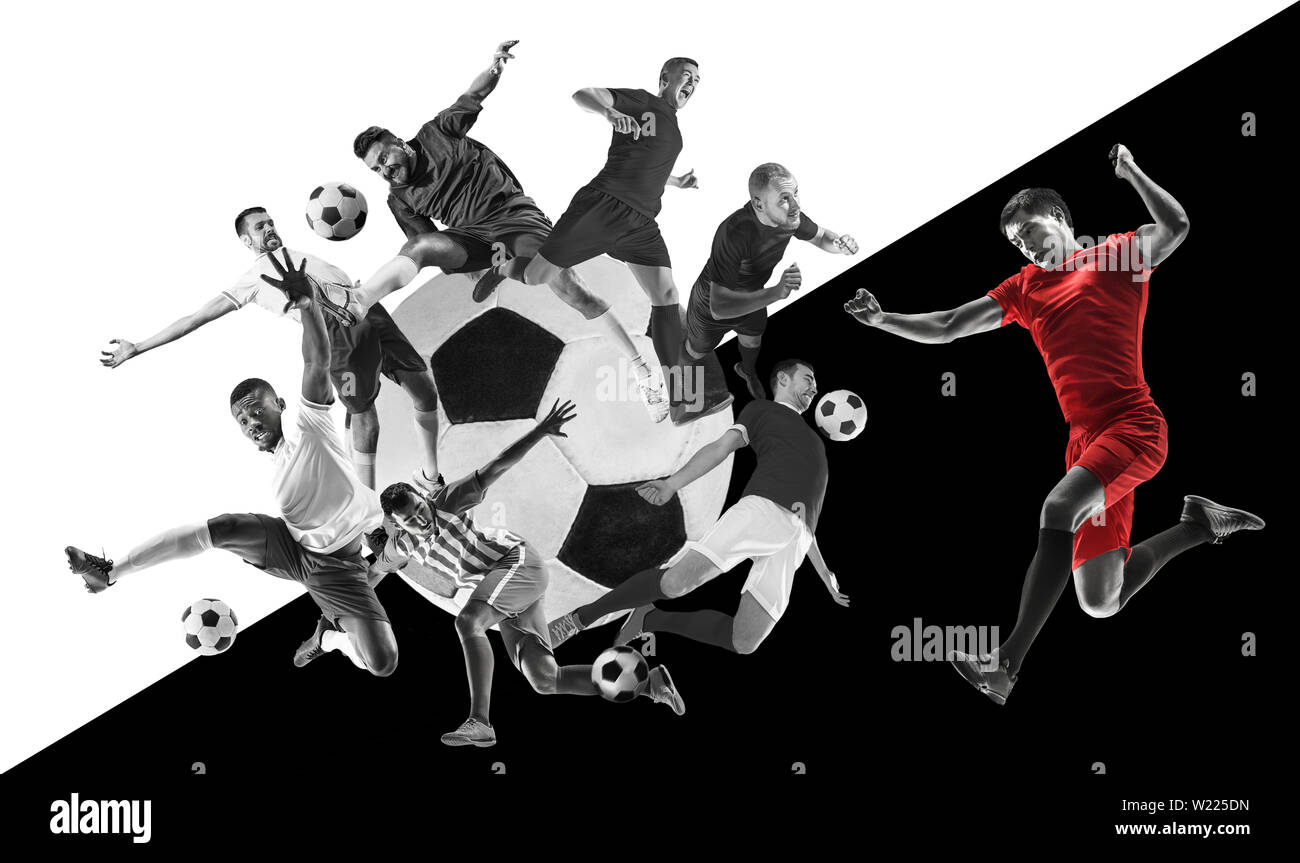 Male football or soccer players emotional while playing. Sportsmen of ...