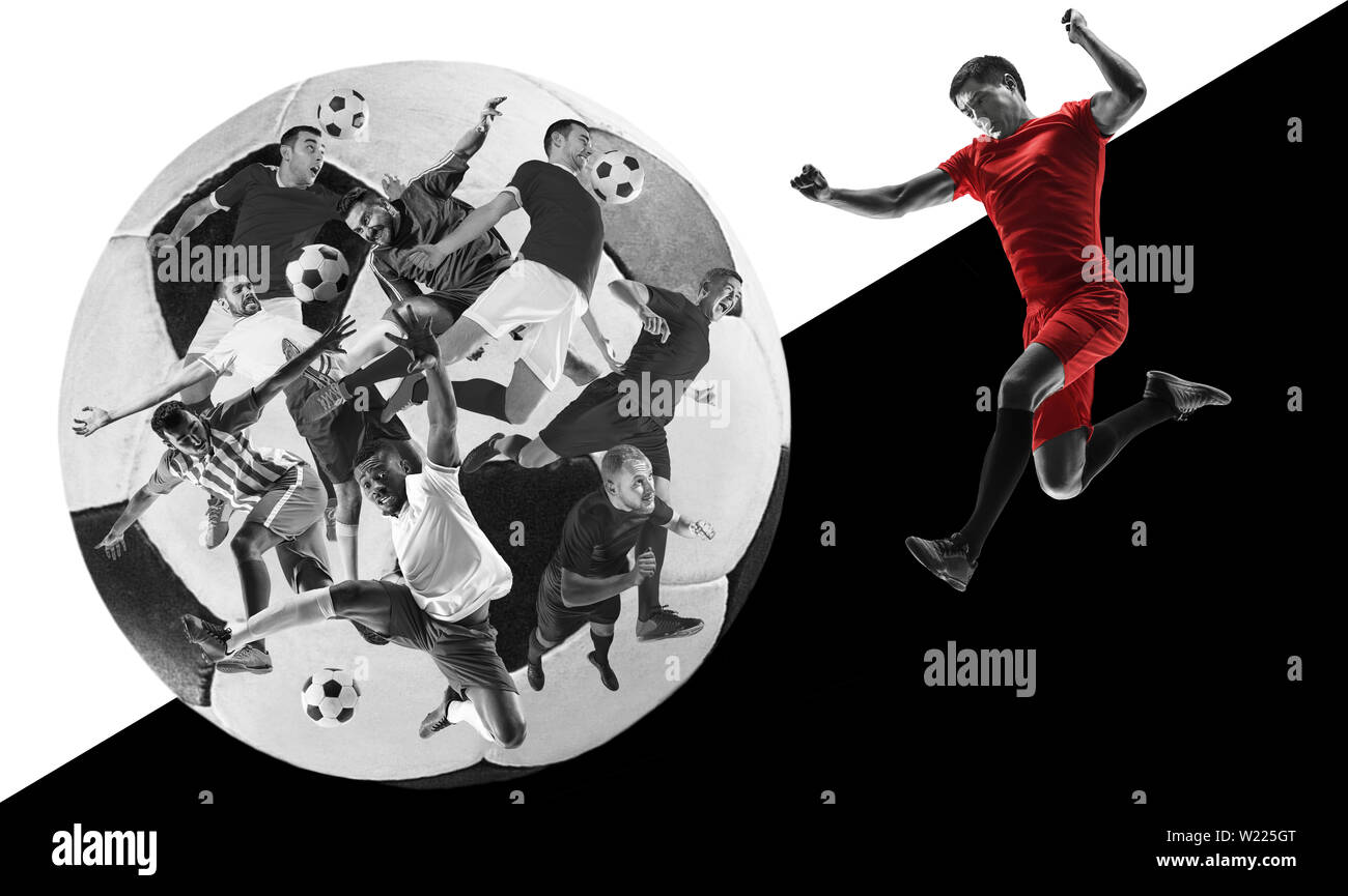 Male football or soccer players emotional while playing. Sportsmen of ...