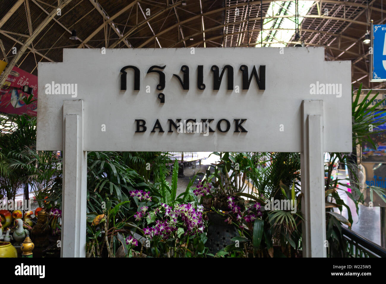 Bangkok, Thailand - April 14, 2019: Bangkok sign at the main railway ...