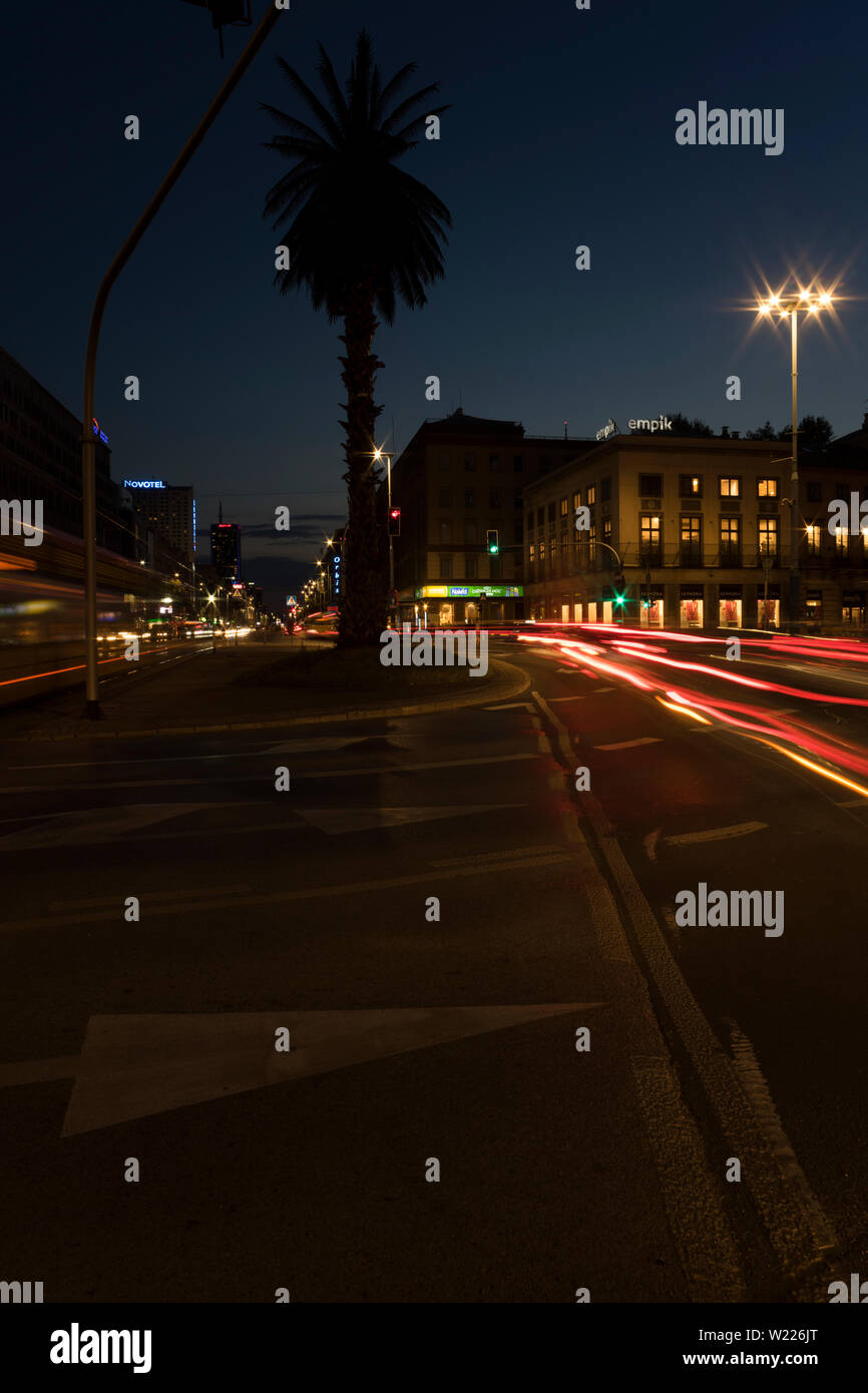 A view into New World Street from Charles de Gaulle Roundabout at night ...