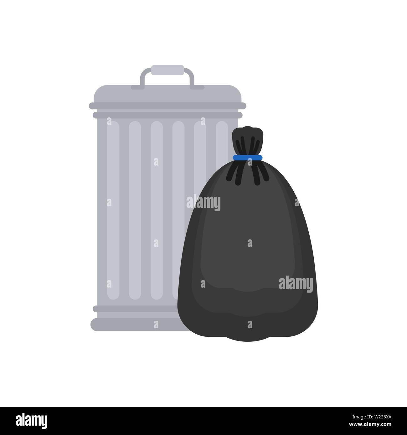 Trashcan and garbage bag. Trash can and black sack. rubbish bin Vector ...