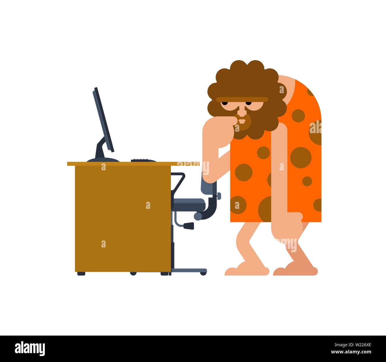 Caveman and PC. Prehistoric man and computer. Ancient man think Stock ...