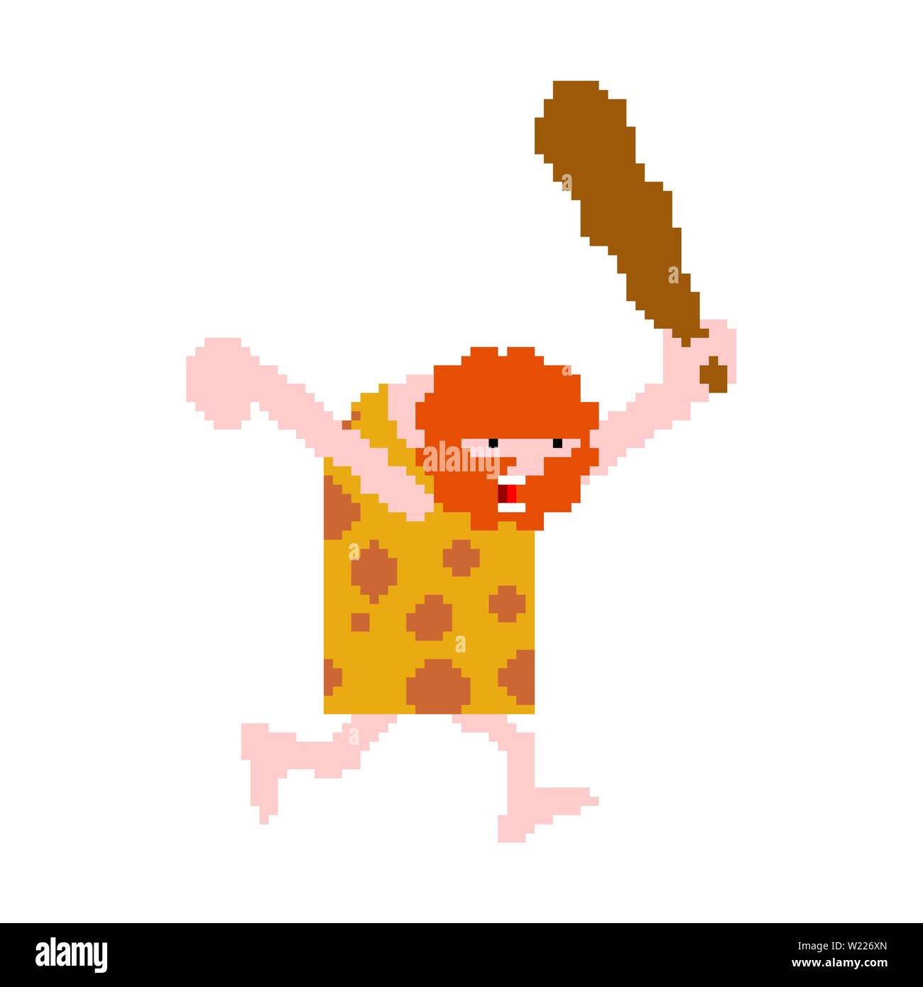 Caveman pixel art isolated. Prehistoric man hunter 8 bit. Ancient man ...
