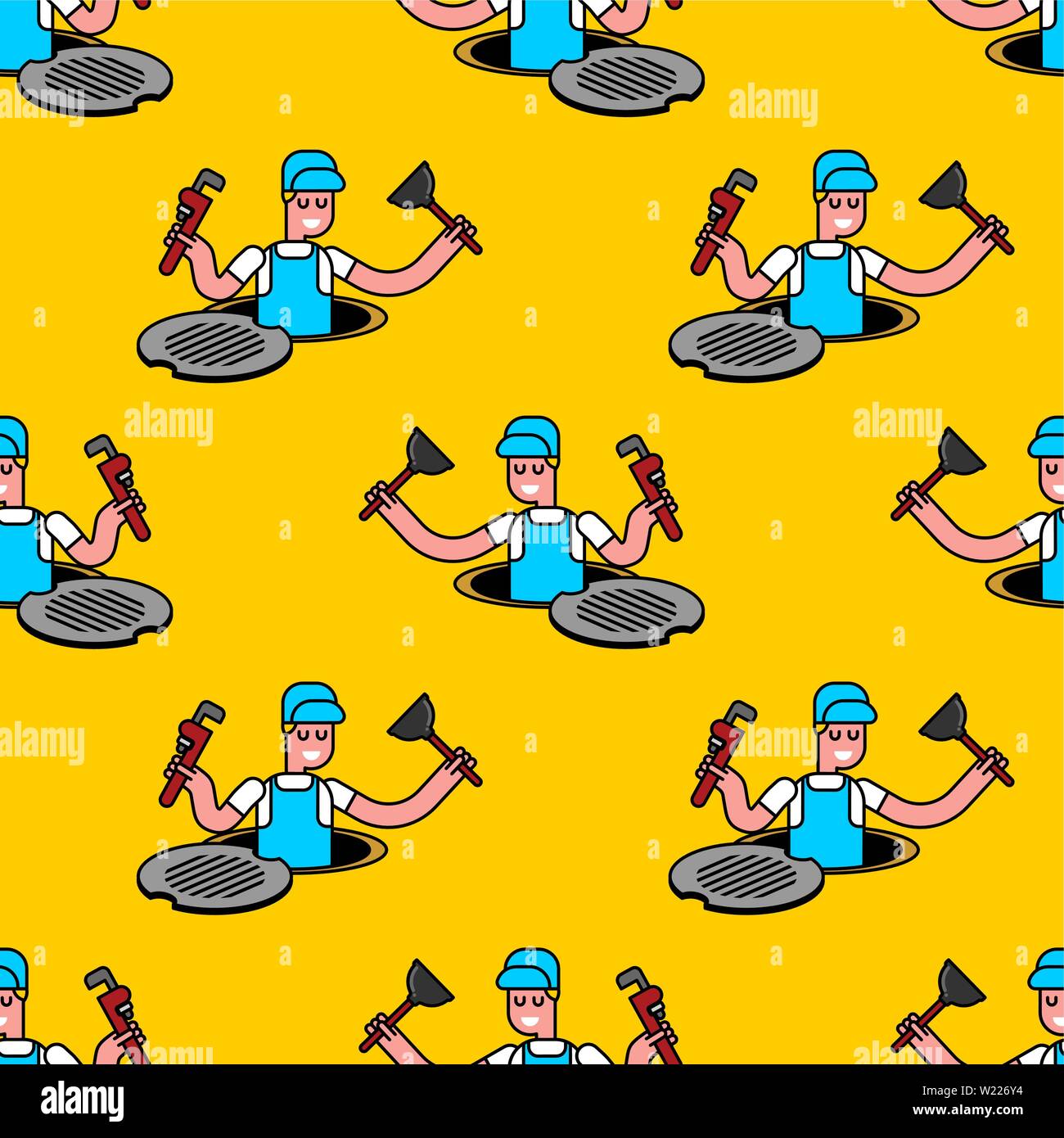 Plumber pattern seamless. Working in Sewer background. vector texture ...