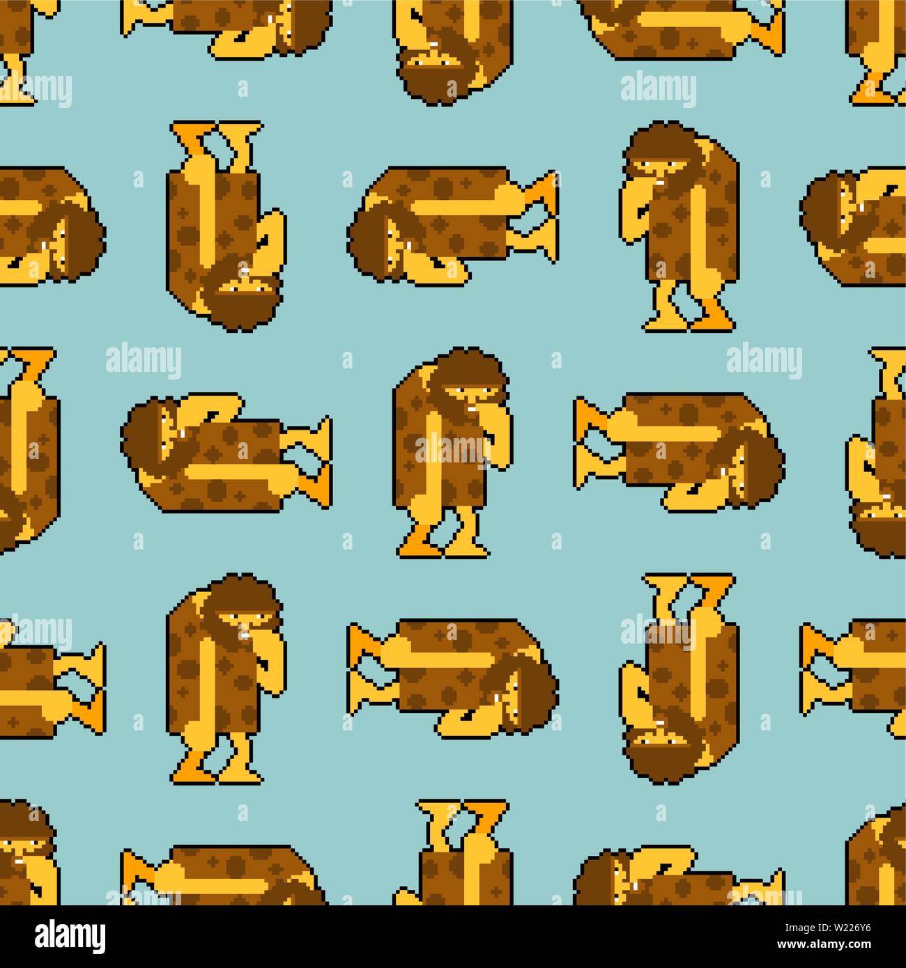 Caveman pixel art pattern seamless. Prehistoric man 8 bit background ...