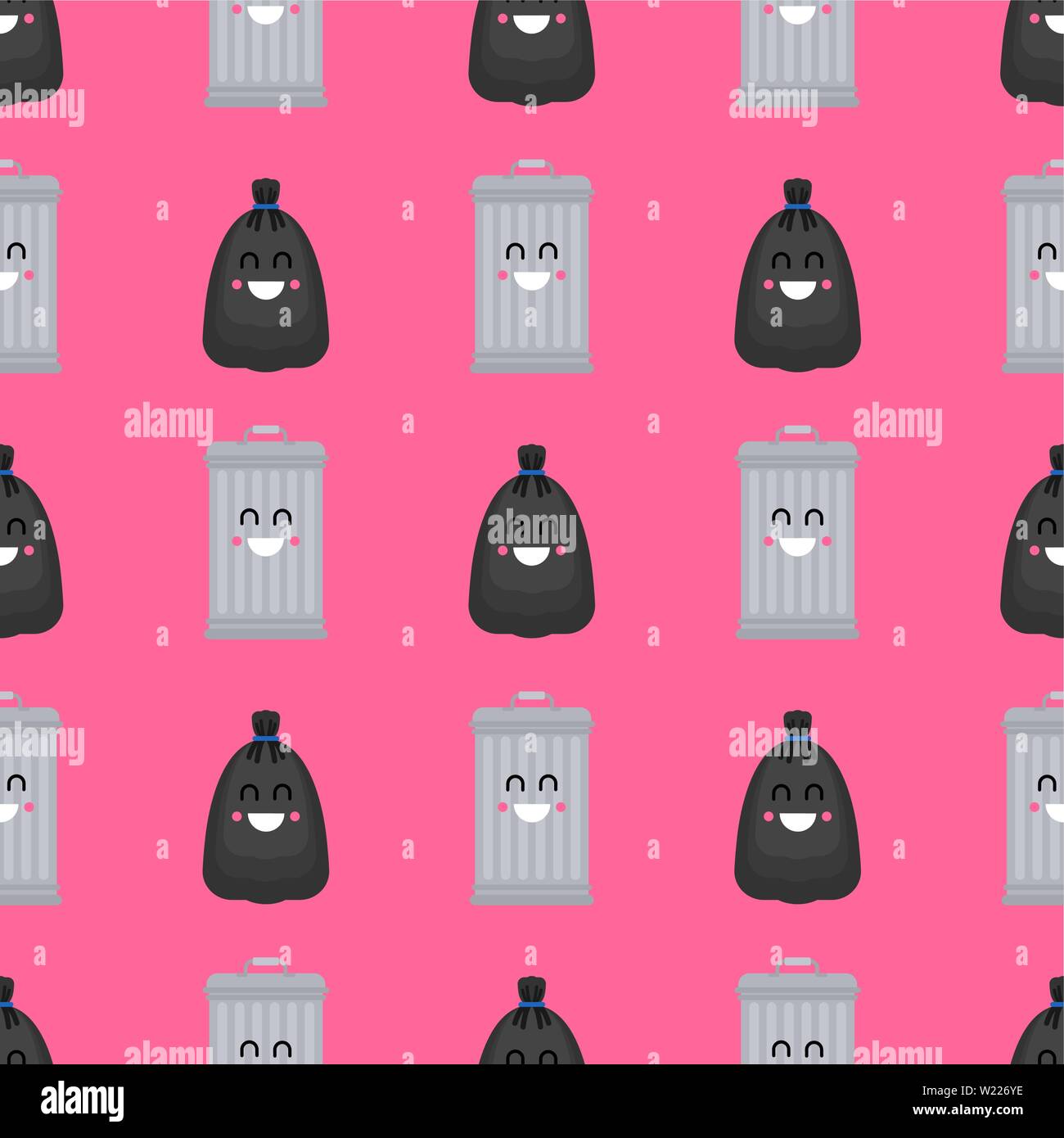 Trashcan and garbage bag pattern seamless. Trash can and black sack ...