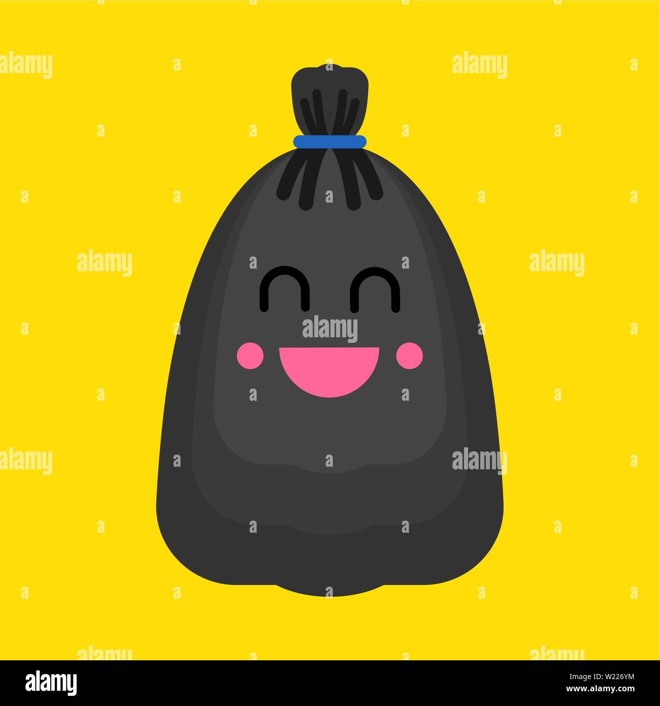 Garbage bag kawaii cartoon. rubbish black sack cute. Vector ...