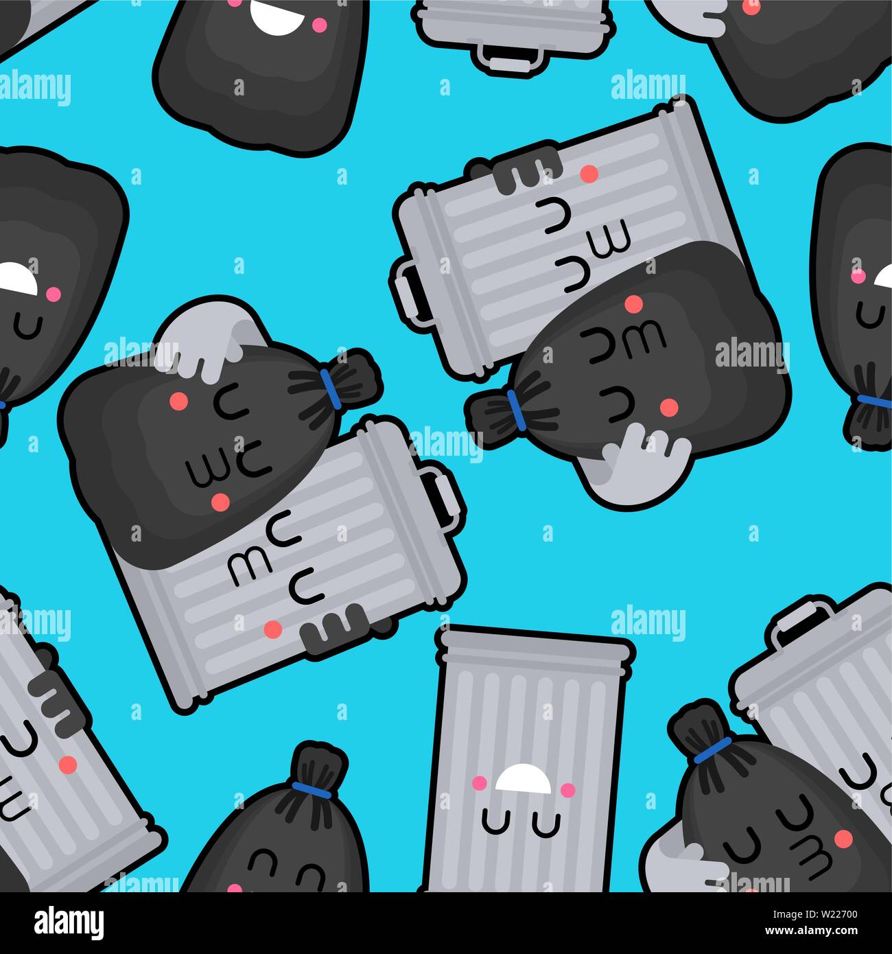 Trashcan and garbage bag pattern seamless. Trash can and black sack ...