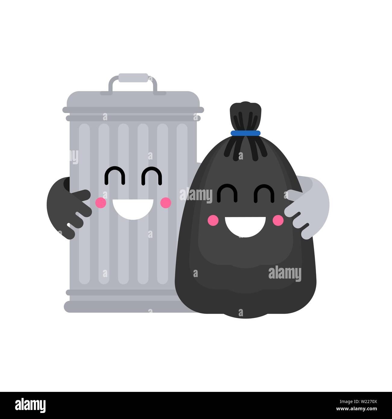 Trashcan and garbage bag friends. Trash can and black sack couple ...